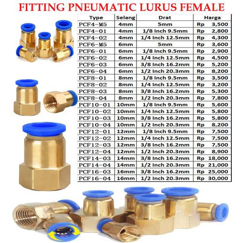 Jual FITTING PNEUMATIC LURUS FEMALE DRAT MPCF SELANG 1/8" 1/4" 3/8" 1/2" Inch SLIPLOCK PCF ...