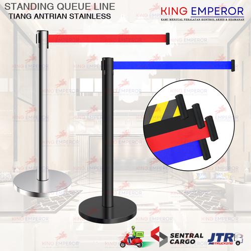 Jual Standing Barrier Queue Line Stainless / Tiang Pembatas Antrian - Tiang Hitam, Pita KH 2M ...