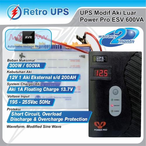 Promo UPS Modif Aki Luar Power Pro ESV 600VA - Japit Aki - Kab ...