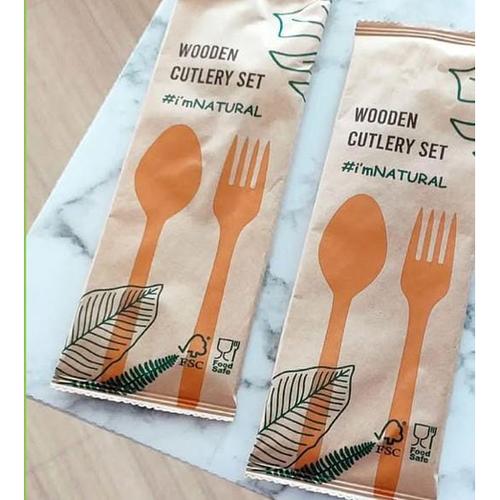Jual Wooden Cutlery Set / Sendok kayu + garpu kayu set (cover kertas ...