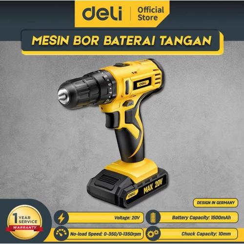 Jual Deli 20v Lithium ion cordless impact drill / bor listrik baterai EDL-CZ20-E1D2 - Jakarta ...