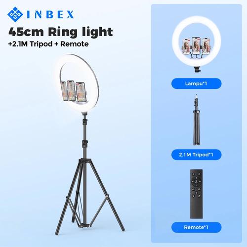 Promo INBEX Ring Light 45CM Light Stand Tripod+3 Holder HP+Remote LED ...