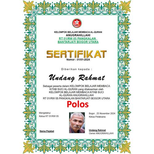 Jual Piagam Penghargaan Dalam Bentuk Template PPT Plus Konten Ukuran A4 Potrait Model Ijazah ...