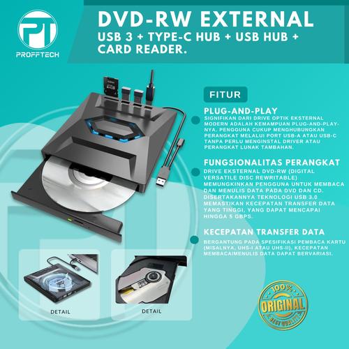 Promo DVD-RW EXTERNAL USB 3 + TYPE-C HUB + USB HUB + CARD READER ...