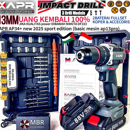 Jual APR RAJA BOR impact drill BRUSHLESS TYPE AP34+ 13mm keyless auto lock 2baterai lxt 88v ...