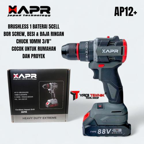 Promo APR BOR CORDLESS BRUSHLESS AP12+ 10mm keyless auto lock mesin bor ...