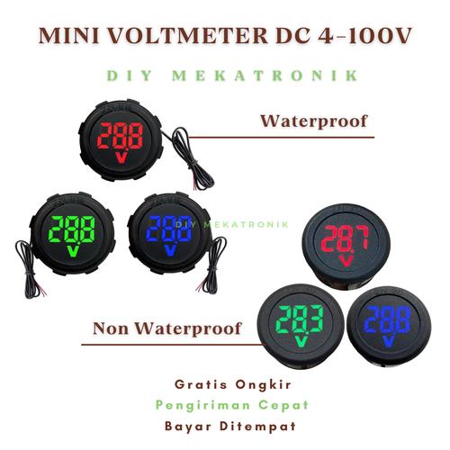 Jual Mini Voltmeter DC 4-100V LED Merah Biru Hijau Frame Bulat 30mm 2 ...