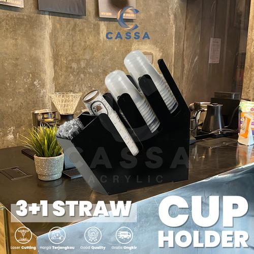 Jual Rak Cup Holder Dispenser Paper Cup Organizer 3+1 Straw - Hitam ...