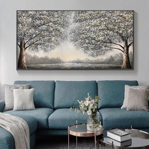 Jual lukisan tangan dua pohon lukisan canvas seni Dingding ruang tamu ...