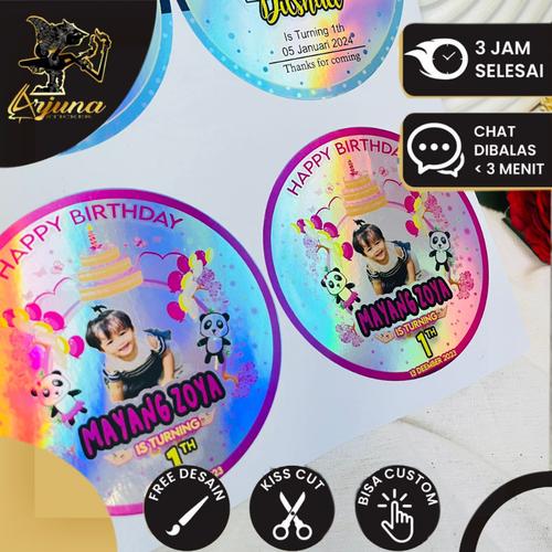 Jual 2-4 cetak stiker ulang tahun bahan hologram sticker free desain ...