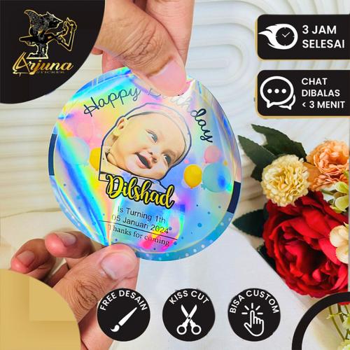 Jual 2-4 cetak stiker ulang tahun bahan hologram sticker free desain ...