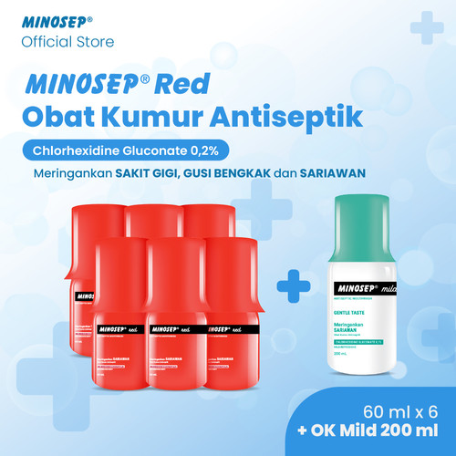 Promo Minosep RED Obat Kumur Antiseptik 60ml 6botol + MINOSEP MILD ...