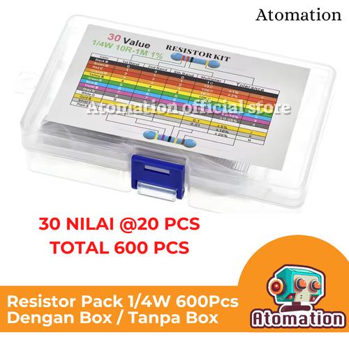 Jual Resistor Pack Set Paket Lengkap 600 Pcs Nilai Value 1/4 W 10 22 47 100 1k 4k7 10k Ohm dll ...