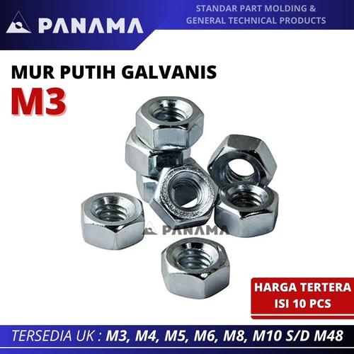 Jual Mur Putih Galvanis M3 Mur Baut M3 Pitch 0.5 Warna Putih Bahan ...