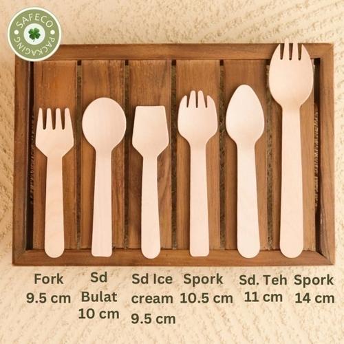 Jual Sendok Garpu Spork Kayu Kecil Kue Cake Dessert Ice Cream Sekali ...