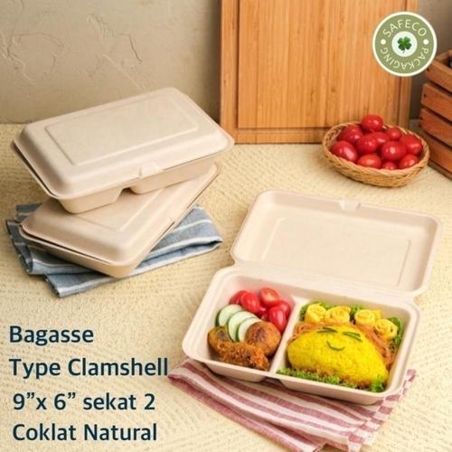 Jual Bagasse Box FF 1000 ML/ 9x6" 2C Sekat Kotak Makanan Ramah ...