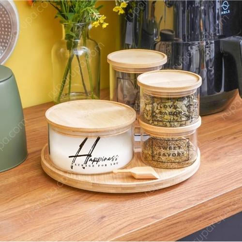 Jual INFORMA HAILEY GLASS JAR SET OF 4 WITH TRAY//TOPLES KACA KUE ...