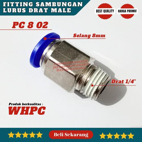 Jual FITTING NEPEL PC 8 02 SAMBUNGAN LURUS DRAT MALE UKURAN 8mm DRAT 1/4 in - PC 8 01 - Jakarta ...