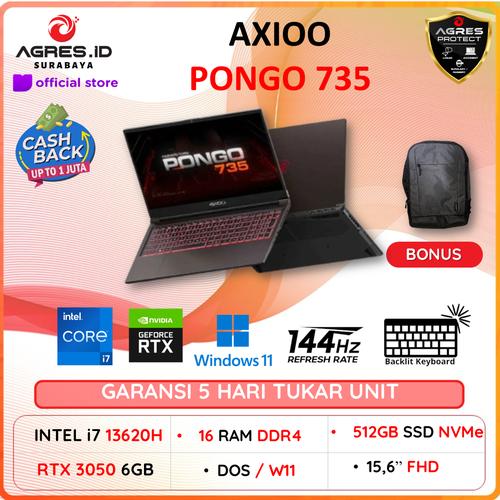 Promo Axioo PONGO 735 I7 13620H RTX3050 6GB/ 16gb 512gb DOS/W11 15.6FHD 144HZ IPS RGB 3Y GRY ...