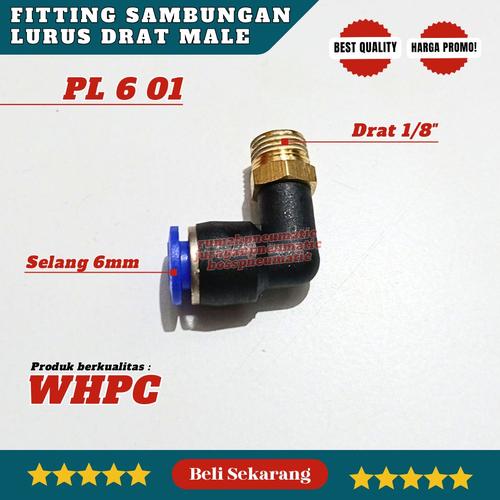 Jual FITTING PNEUMATIC SAMBUNGAN LENGKUNG ELBOW size PL6 SIZE 6mm Drat ...
