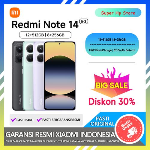 Promo Xiaomi Redmi Note 14 5G 12/512GB 8/256GB NFC 45W FlashCharge 100% ...