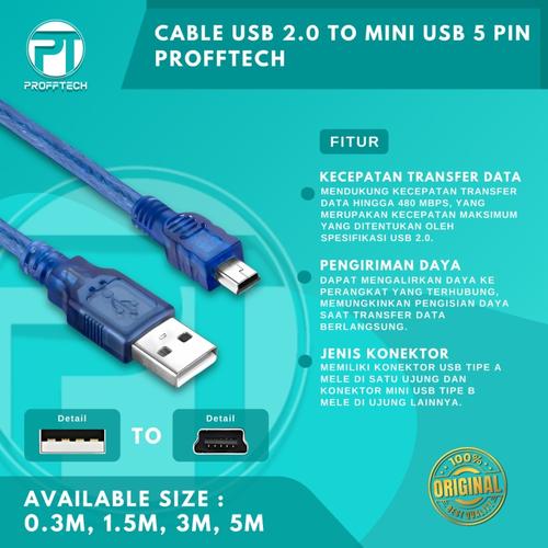 Jual Kabel USB to Mini USB . Kabel USB 5 pin, 30 cm. ProffTech ...