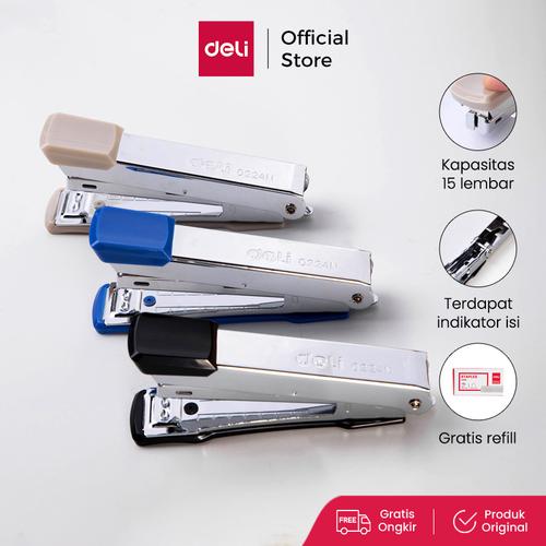 Jual Deli Stapler / Stepler Steples Jepretan 15 Lembar Gratis Refill ...