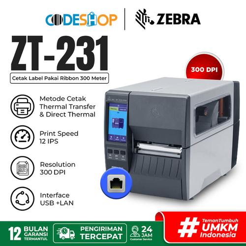 Promo Printer Barcode Zebra ZT231 Cetak Label Kertas Stiker Industrial ...