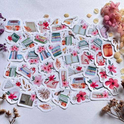 Jual sticker stiker buku book bunga read reading membaca 46 stiker DIY ...