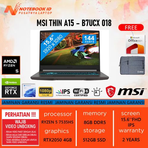 Jual MSI THIN A15 RYZEN 5 7535HS RTX2050 4GB/ 8GB 512GB W11+OHS 15.6FHD 144HZ 2Y GRY -B7UCX.018 ...