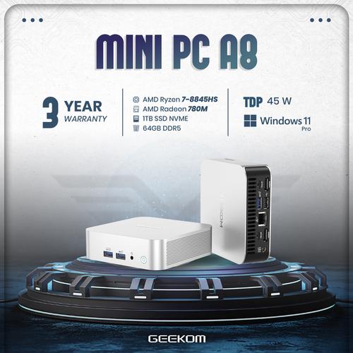 Promo Mini PC Gaming GEEKOM A8 - AMD Ryzen 7 8845HS Ram 32GB DDR5/1TB ...