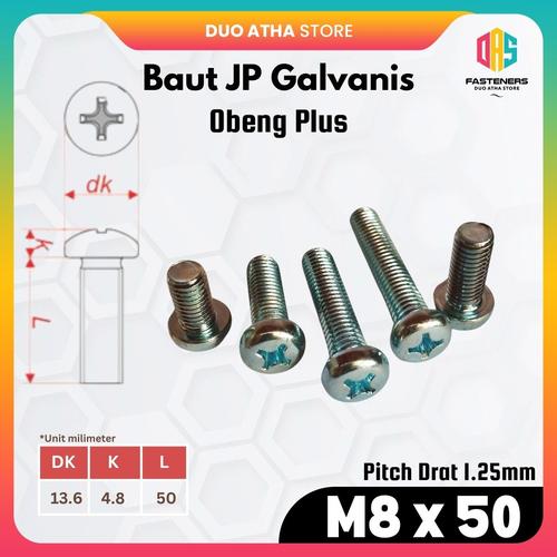 Jual Baut JP M8x50 Galvanis - JP 8x50 Pan Head - JP M8 x 50 Obeng Plus ...
