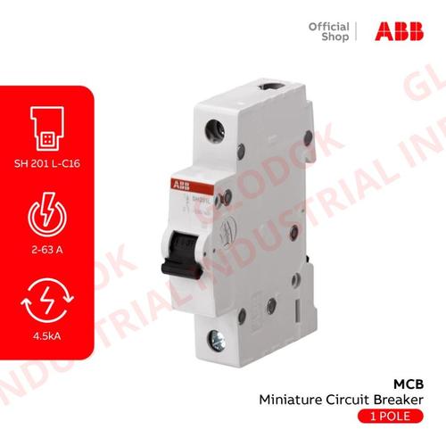 Jual ABB MCB 16A 1 Pole Icn 4.5kA SH201L-C16 2CDS241001R0164 Miniature ...