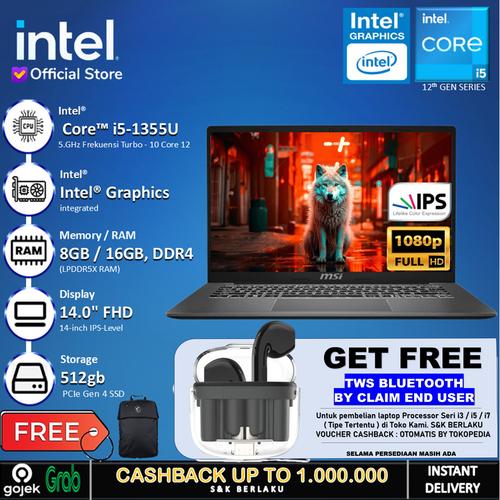 Promo MSI Modern 14 F13MG ( GEN 13 ) - Core I5 1355U 8GB / 16GB 512GB ...