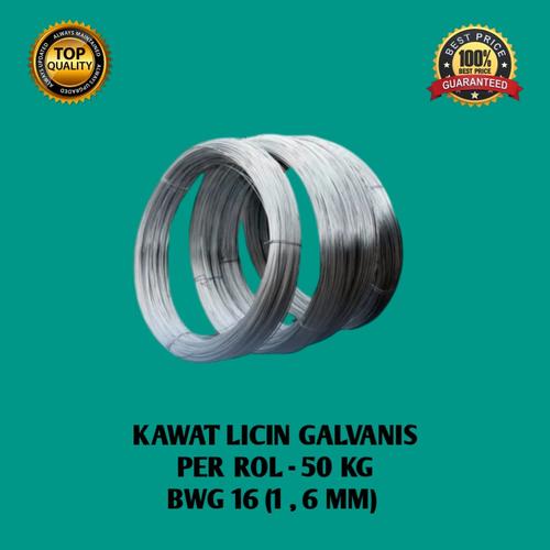 Jual SEROL 1 ROL 50 KG KAWAT LICIN BWG 16 1, 6 MM KAWAT LICIN GALVANIS PUTIH kawat licin ...