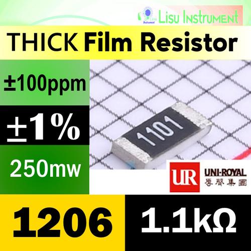 Jual 1.1KΩ 1206 3216(mm) ±1% THICK Film SMD Resistor 250mW 1.1K 1K1 ...
