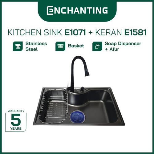 Promo ENCHANTING Kitchen Sink Stainless Steel SS 304 1 Bowl Black 79x49 ...