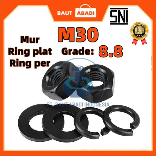 Jual Mur M30 Grade 8.8 baja hitam Ring per / Ring plat / Nut Hexagon ...