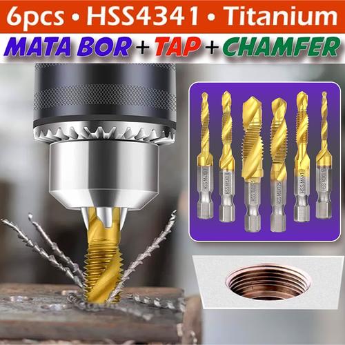 Promo SET 6 PCS Mata Bor Tap Pembuat Ulir Drat Baut Drill Chamfer Hex ...