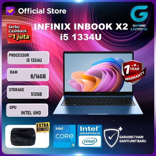 Promo INFINIX INBOOK X2 2025 i5 1334U 8GB 512SSD WIN11 14" FHD SRGB100 ...