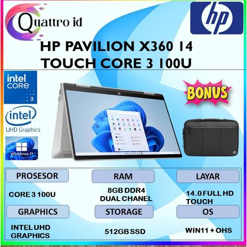 Jual Laptop 2in1 HP Pavilion X360 14 Touch Core 3 100U 8GB 512GB W11 ...