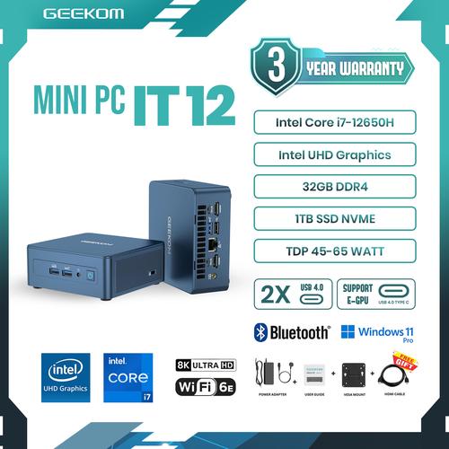 Promo Mini PC Geekom Tipe IT12 Intel Core i7-12650H 32GB/1TB Windows11 Pro - Bundle Wireless ...