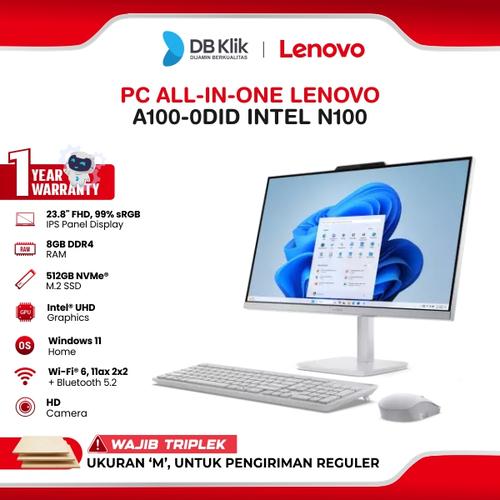 Promo PC AIO Lenovo A100-0DID Intel N100 8GB/512GB Windows 11 Home 23,8" FHD IPS - Cloud Grey ...