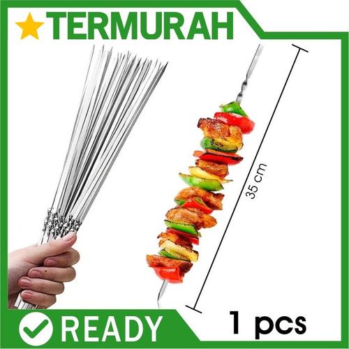 Jual Alat Tusuk Sate STAINLESS ULIR Pemanggang BBQ Besi skewer 35cm ...
