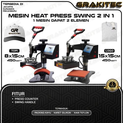 Jual Mesin Heat Press SWING Topi & Logo / 2 in 1 untuk press Topi kaos ...