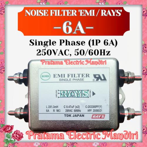 Jual EMI RAYS NOISE FILTER SINGLE PHASE 6A 1P 250VAC 50/60HZ ORIGINAL ...