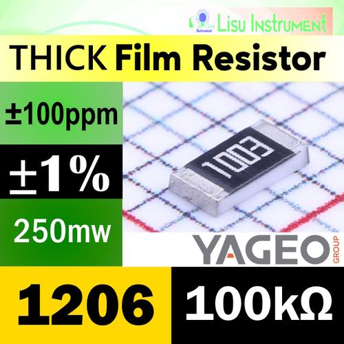 Jual 100kΩ 1206 ±1% 250mW Thick Film Resistor SMD 200V ±100ppm/°C 100k ...