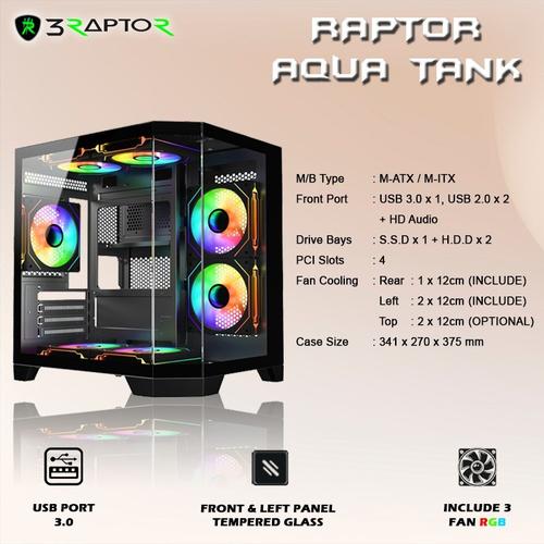Promo Casing PC Komputer 3PowerUp Raptor AQUA TANK | Mid Tower | Micro ...