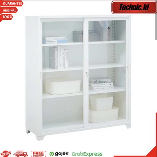 Jual Lemari Kabinet Kantor Metal 2 Pintu Kaca Geser Putih Informa Orla ...