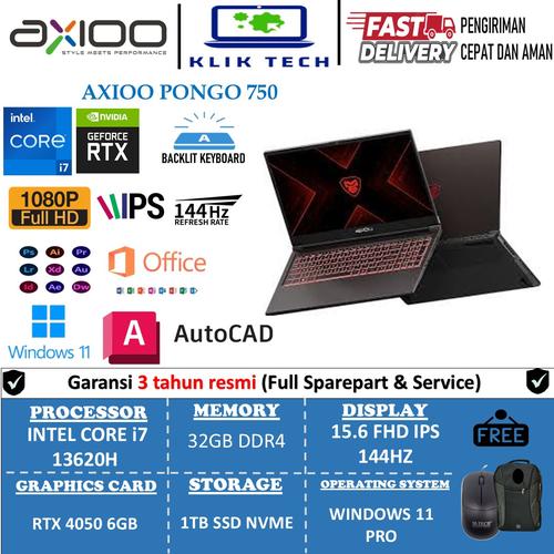 Jual AXIOO PONGO 750 INTEL I7 13620H 64GB 1TB SSD RTX4050-6GB 15.6 FHD ...